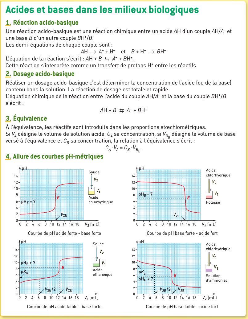 Chimie - Acides et bases dans les milieux biologiques
